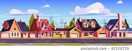 Suburb houses, suburban street with buildings - Stock Illustration ...