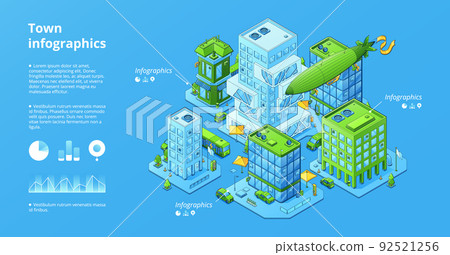 Town infographics poster with isometric city - Stock Illustration ...