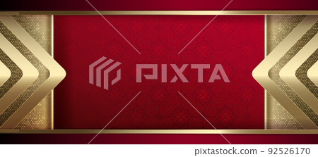 Red composition with a pattern, golden arrows... - Stock Illustration ...