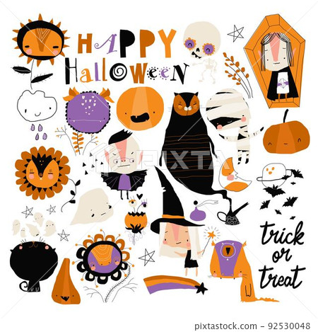 Set Of Different Halloween Elements And Characters - Stock Illustration ...