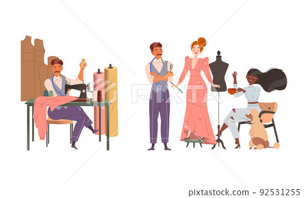 Man Fashion Designer or Tailor at Sewing... - Stock Illustration ...