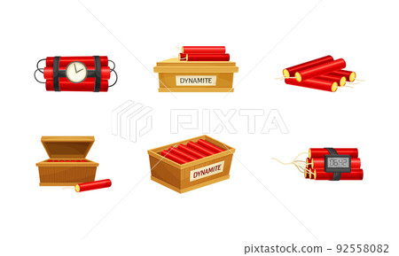 Dynamite set. Red dynamite sticks in wooden... - Stock Illustration ...