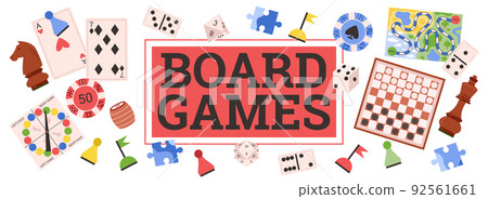Board games banner or poster with various... - Stock Illustration ...