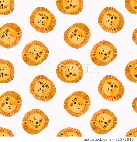 Seamless watercolor pattern of round lion muzzles. - Stock Illustration ...