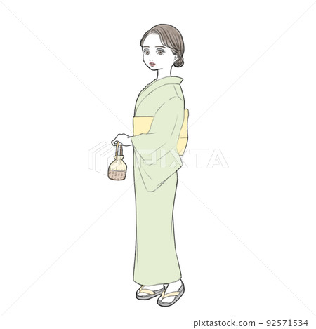 Illustration of a woman in a yukata - Stock Illustration [92571534] - PIXTA