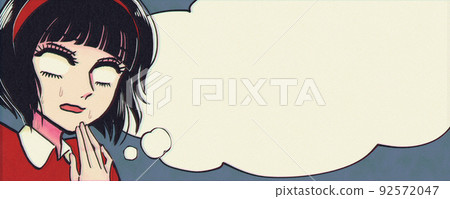 Showa TV anime style girl banner, question balloon - Stock Illustration ...