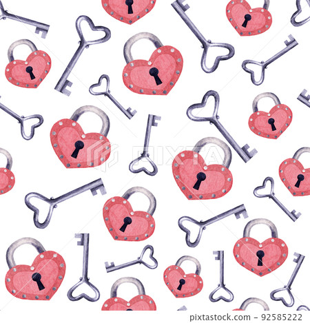Seamless pattern of locks and keys. Watercolor... - Stock Illustration ...