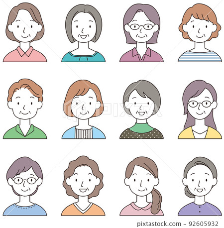 Middle-aged woman face icon set - Stock Illustration [92605932] - PIXTA
