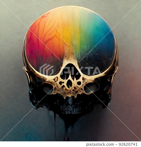 A skull splattered with multicolored ink. Skull... - Stock Illustration ...