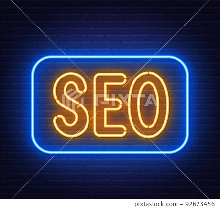 SEO neon sign on brick wall background. - Stock Illustration [92623456 ...