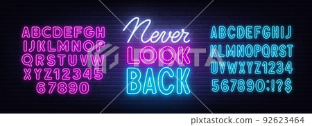 Never Look Back neon sign on brick wall... - Stock Illustration ...