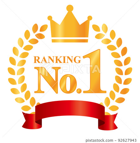 Laurel frame and crown, red ribbon ranking icon - Stock Illustration ...