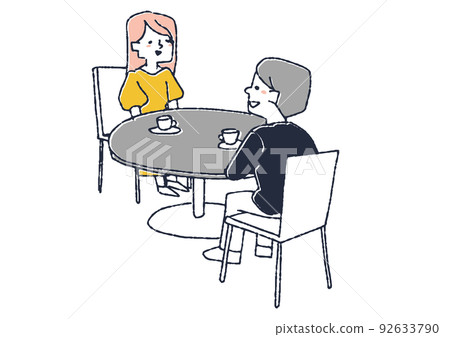 A couple sitting at a table and having a... - Stock Illustration ...
