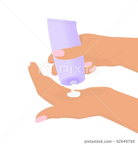 A woman's hands with a tube of cream. Vector... - Stock Illustration ...