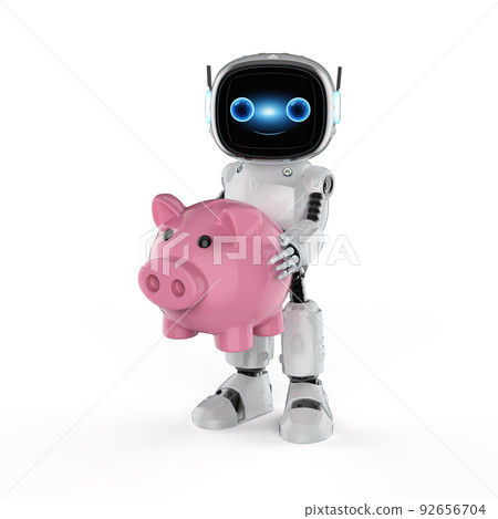 Small assistant robot hand holding piggy bank - Stock Illustration ...