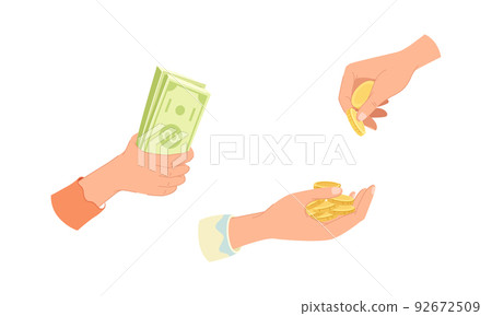 Hand with Wad of Green Dollar Banknote and Coin... - Stock Illustration [92672509] - PIXTA