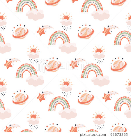 Rainbow baby pattern. Sun, cloud and heart... - Stock Illustration ...