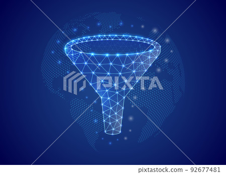 Funnel 3d low poly symbol with blue world map... - Stock Illustration ...