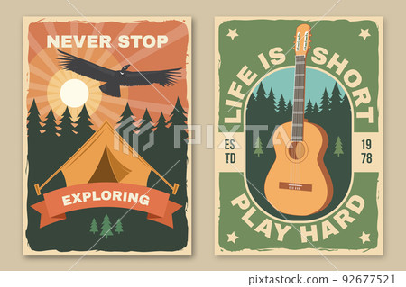 Set of camping poster, banner. Vector... - Stock Illustration [92677521 ...
