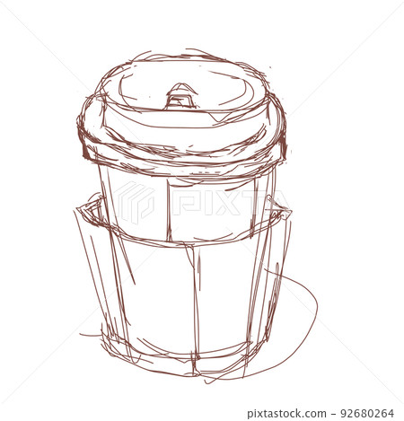 Coffee take-out paper cup hand-drawn rough line... - Stock Illustration ...