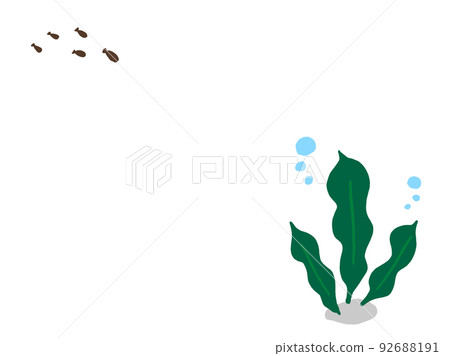 Cute seaweed kelp and small fish frame /... - Stock Illustration ...