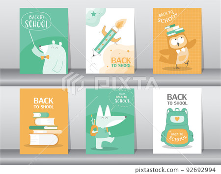 Set of cute animal for back to School card set,... - Stock Illustration ...