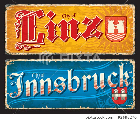 Linz, Innsbruck, Austrian city plates and... - Stock Illustration ...