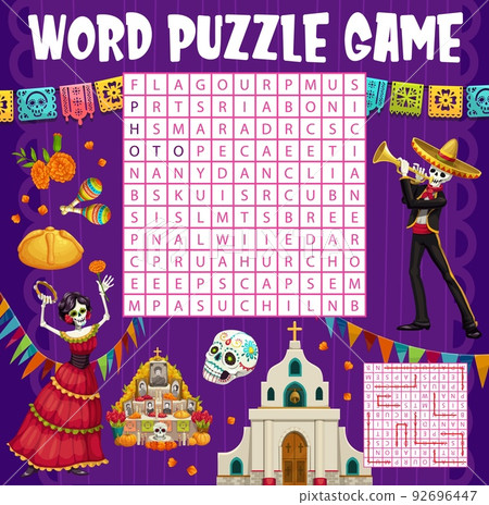 Dia de los Muertos mexican holiday word search... - Stock Illustration ...