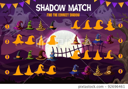 Halloween shadow match game, ghosts, witch and... - Stock Illustration ...