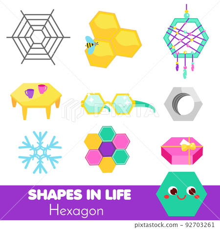 Shapes in life. Hexagon. Learning cards for... - Stock Illustration ...