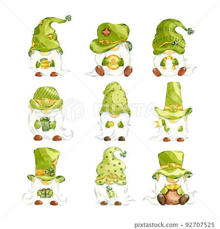 St Patrick's day leprechauns set. Watercolor... - Stock Illustration ...