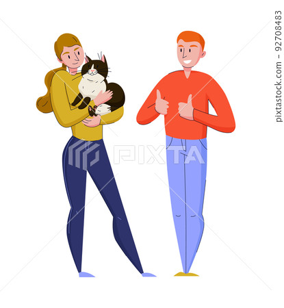 Couple Got Cat Composition - Stock Illustration [92708483] - PIXTA