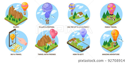 Isometric Hot Air Balloon Set - Stock Illustration [92708914] - PIXTA