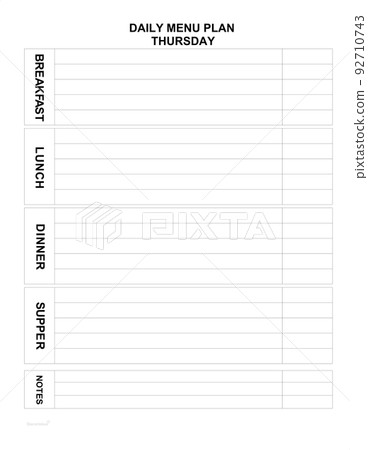 dayly menu plan for every day. family menu for... - Stock Illustration ...