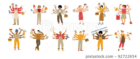Busy multitasking characters, diverse people work - Stock Illustration ...