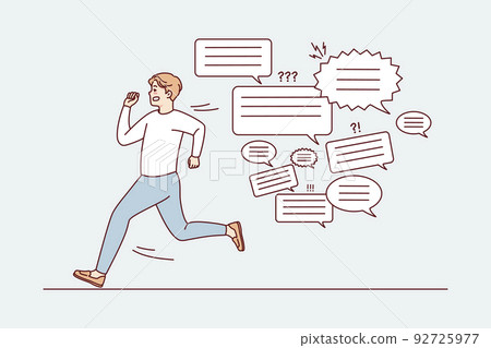 Stressed man running form message notifications - Stock Illustration ...