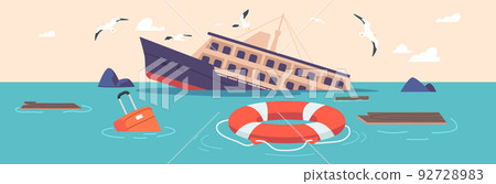 Shipwreck Accident, Catastrophe Concept. Sunken... - Stock Illustration ...