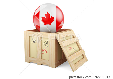 Wooden box, parcel with Canadian flag. Shipping...-插圖素材 [92730813 ...