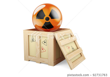 Wooden box, parcel with radiation sign. 3D... - Stock Illustration ...