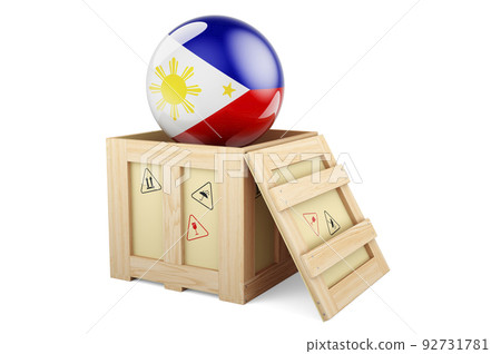 Wooden box, parcel with Filipino flag. Shipping... - Stock Illustration ...
