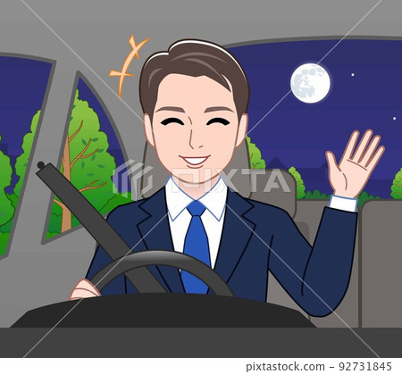 young man driving at night - Stock Illustration [92731845] - PIXTA