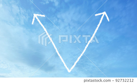 Arrows going in two directions above the blue... - Stock Illustration ...