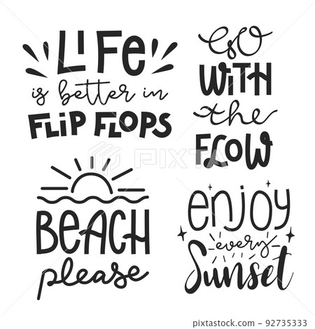 Beach themed set with hand drawn lettering... - Stock Illustration ...