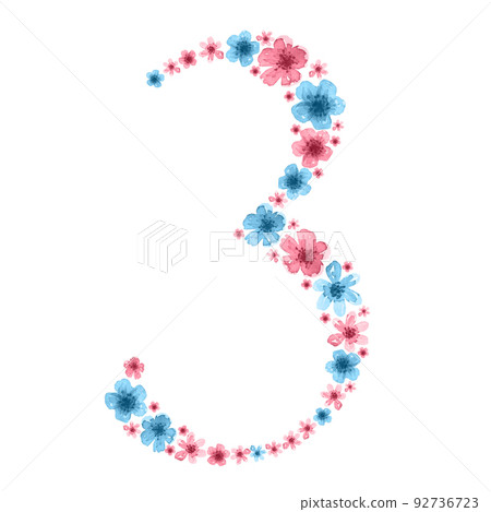 Number three. Number 3 lined with pink and blue...-插圖素材 [92736723 ...