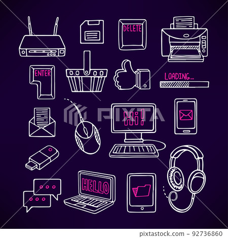 set of sketch computer icons-插圖素材 [92736860] - PIXTA圖庫