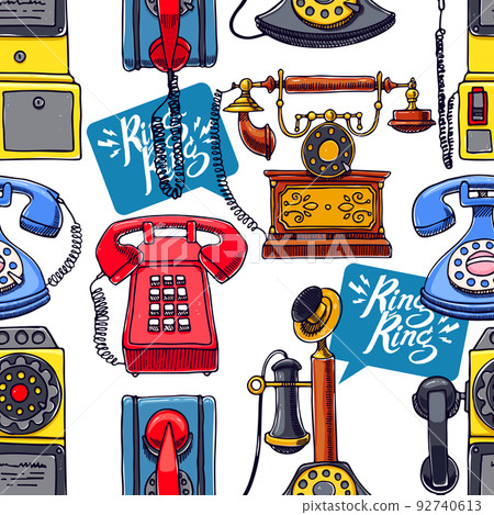 seamless colorful vintage phones - Stock Illustration [92740613] - PIXTA
