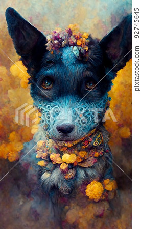 A fantasy magic dog in a fairy-tale wonderland... - Stock Illustration ...