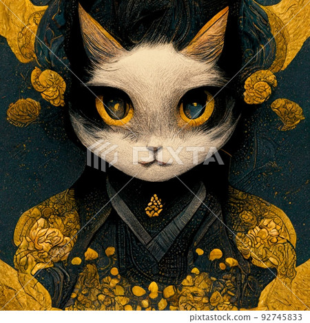 Fantasy magical cat. Artistic abstract cute... - Stock Illustration ...