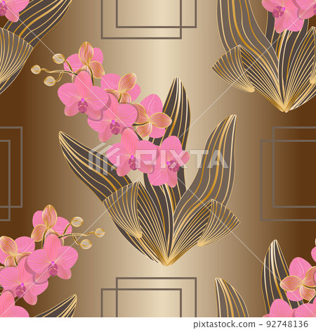 Seamless floral pattern. Luxury gold line art,... - Stock Illustration ...