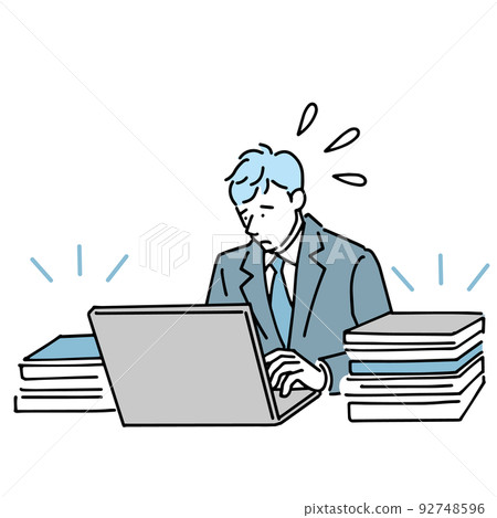 A company employee man who has a mountain of work - Stock Illustration ...